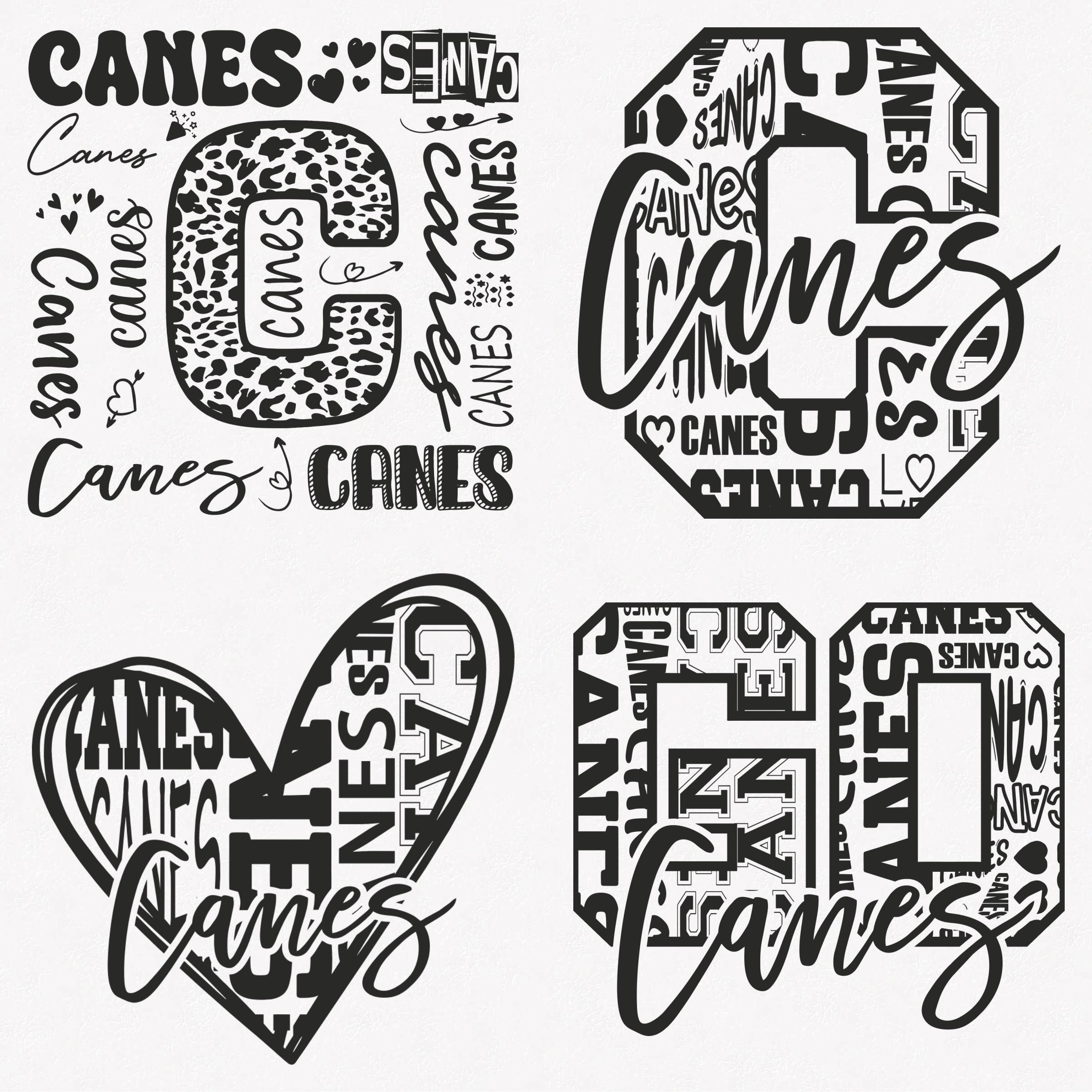 Canes Svg, Canes Typography 4 Sports Svg Mascot Pack, Canes Typography ...