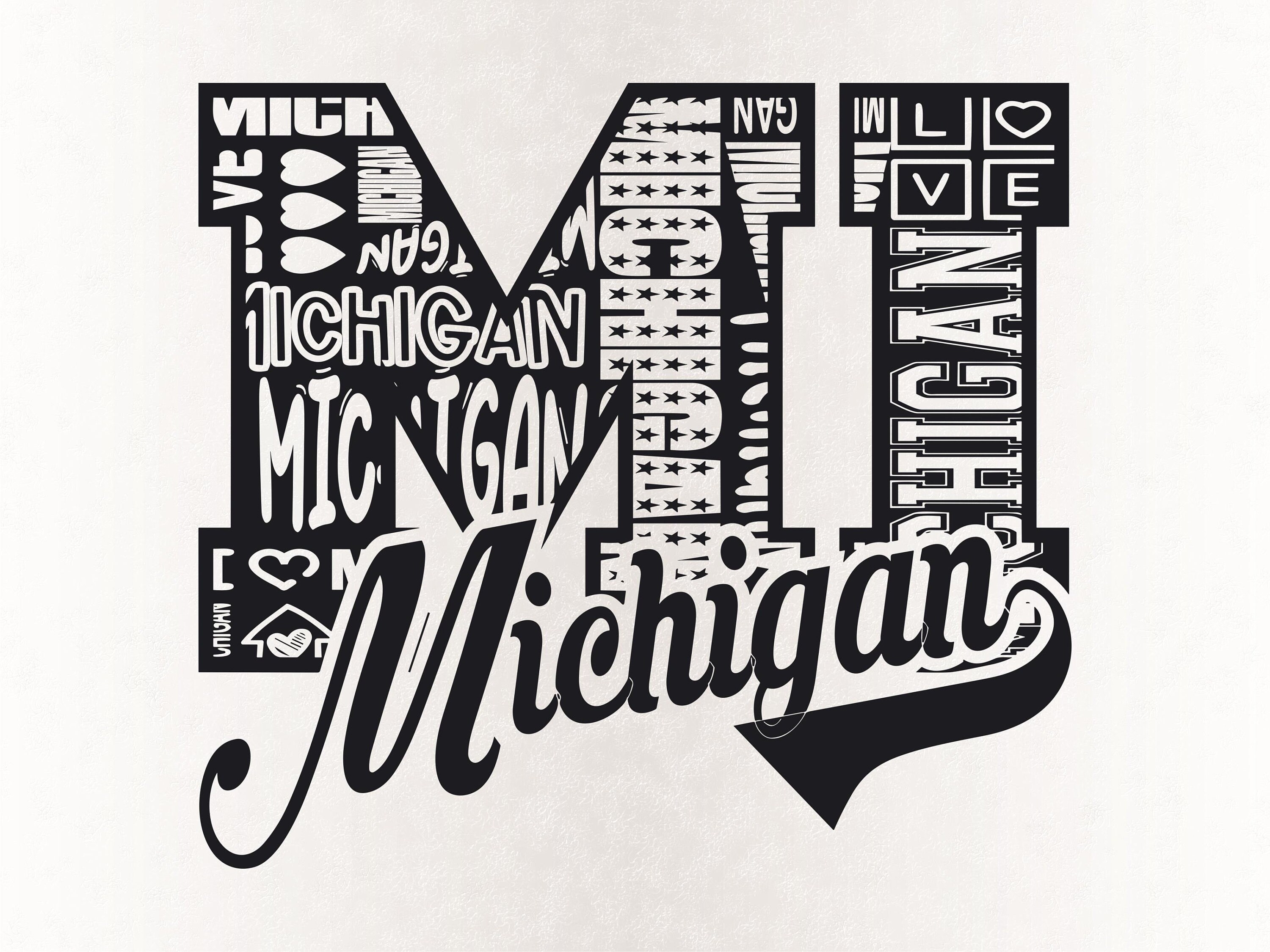 MI Michigan State Typography Bundle Svg, Michigan State Bundle Svg ...