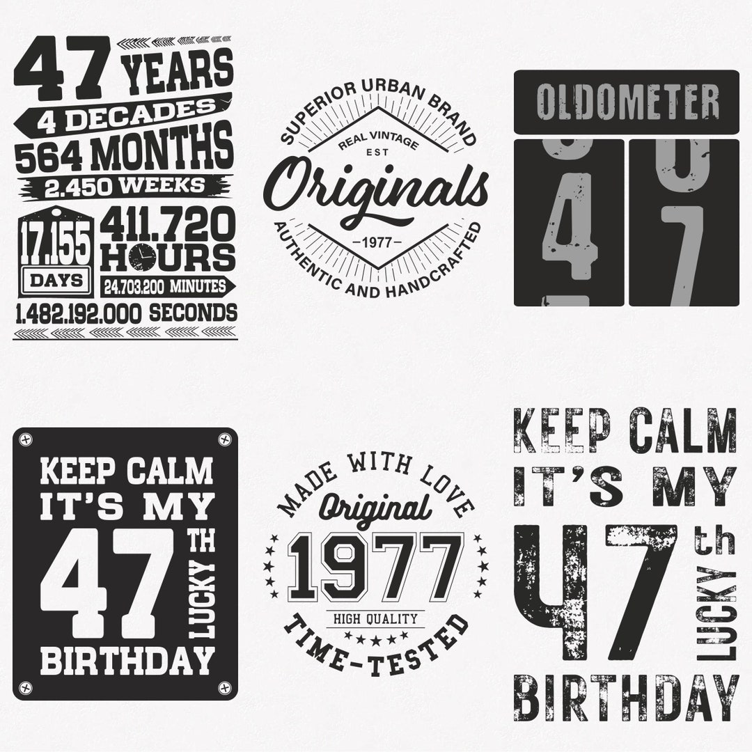1977 Svg, 47th Birthday Svg, 6-pack 1977 Svg Bundle, Original Rustic ...