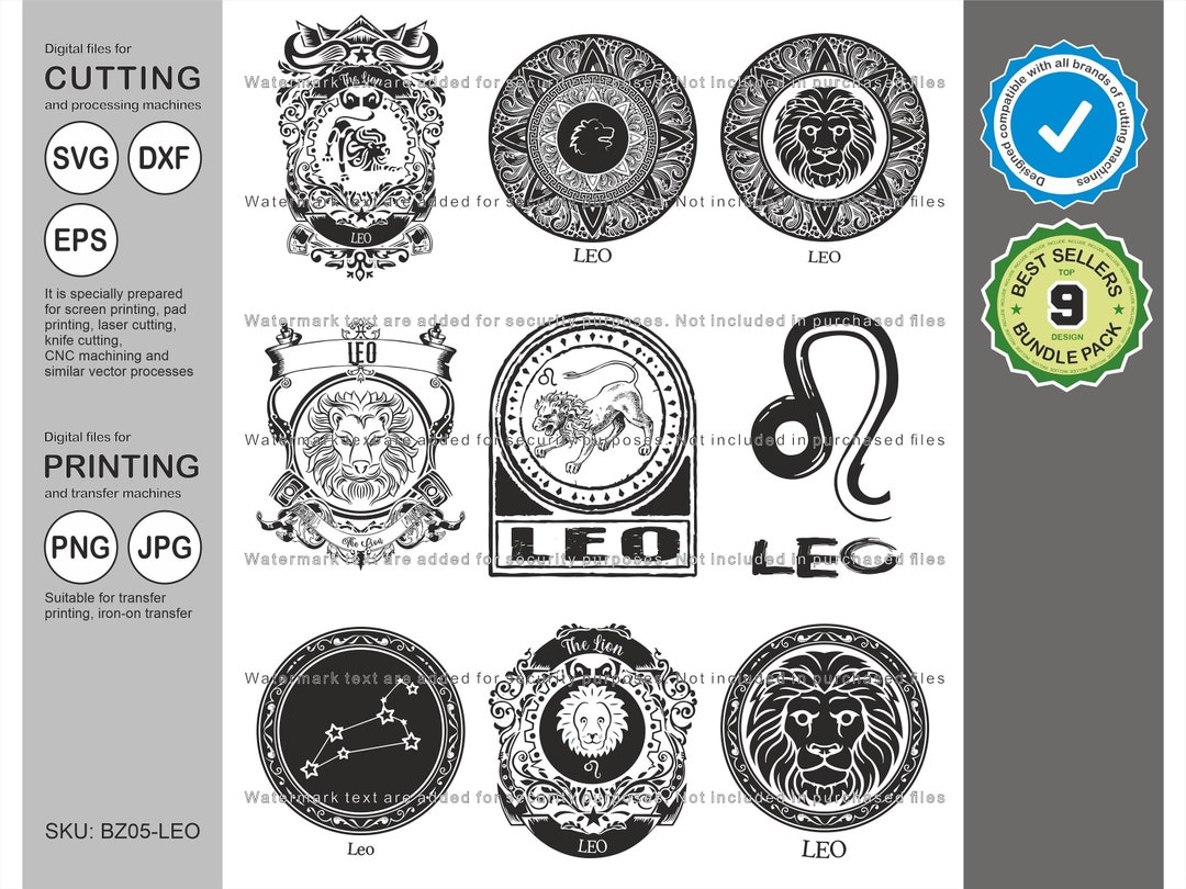 Leo Svg Lion Zodiac Symbol Svg Leo Zodiac Sign Svg 9-pack - Etsy