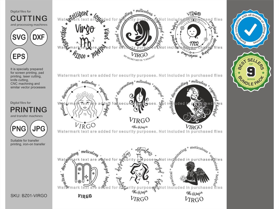 Virgo Svg, Virgin Zodiac Symbol Svg, Virgo Zodiac Sign Svg, 9-pack ...