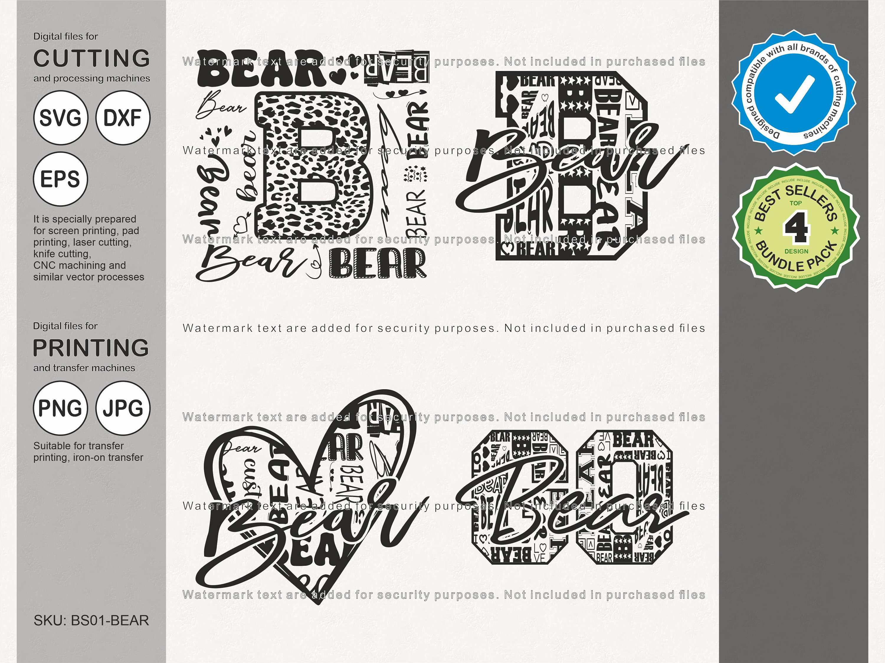 Bear Svg, Bear Typography 4 Sports Svg Mascot Pack, Bear Typography Svg ...