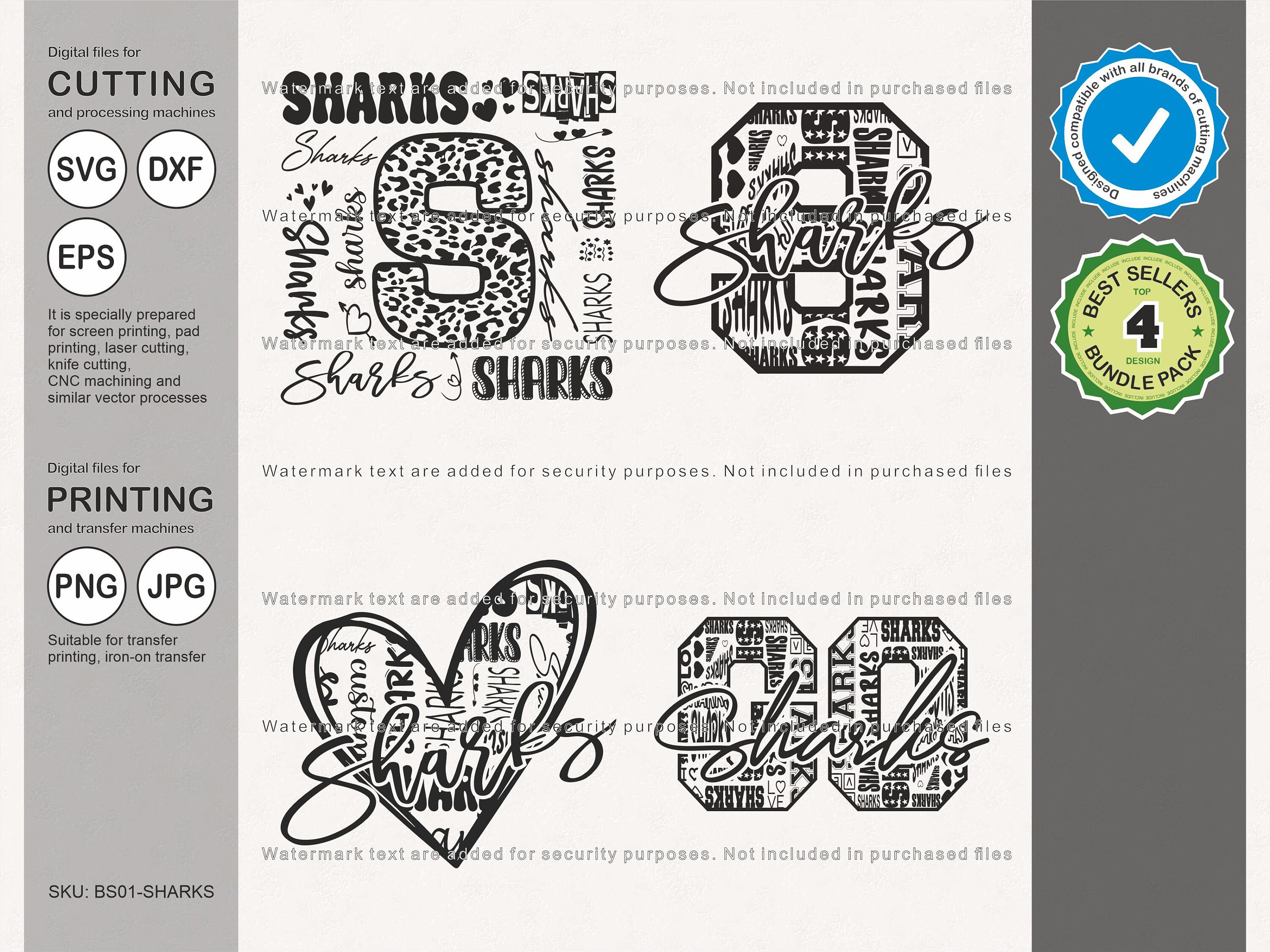 Sharks Svg Sharks Typography 4 Sports Svg Mascot Pack Sharks - Etsy