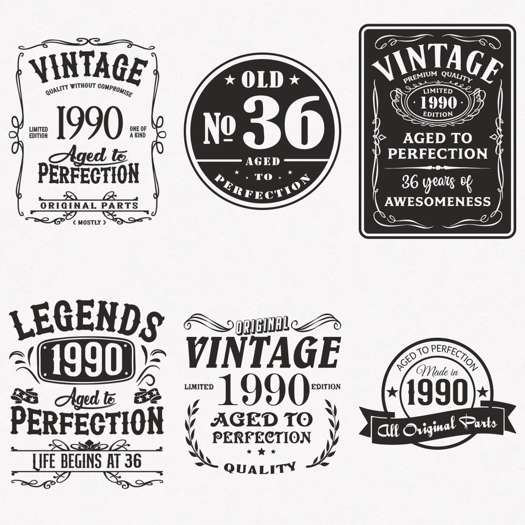 1990 Svg, 36th Birthday Svg, 6-pack 1990 Svg Bundle, Vintage 1990 Svg ...