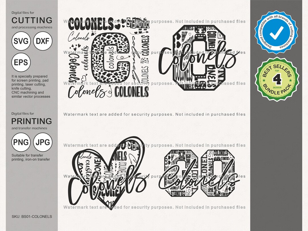 Colonels Svg Colonels Typography 4 Sports Svg Mascot Pack - Etsy