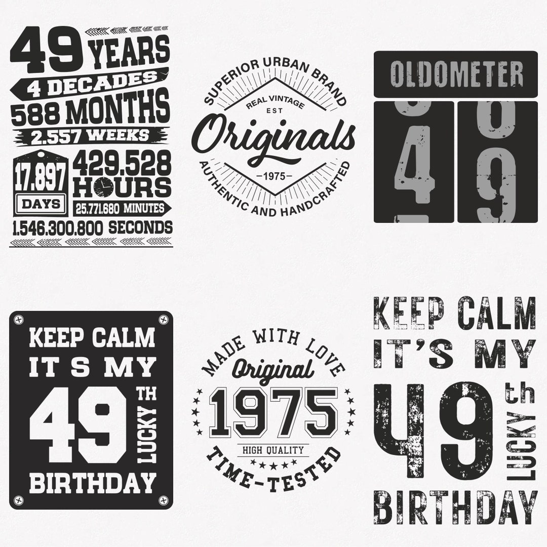 1975 Svg, 49th Birthday Svg, 6-pack 1975 Svg Bundle, Original Rustic ...