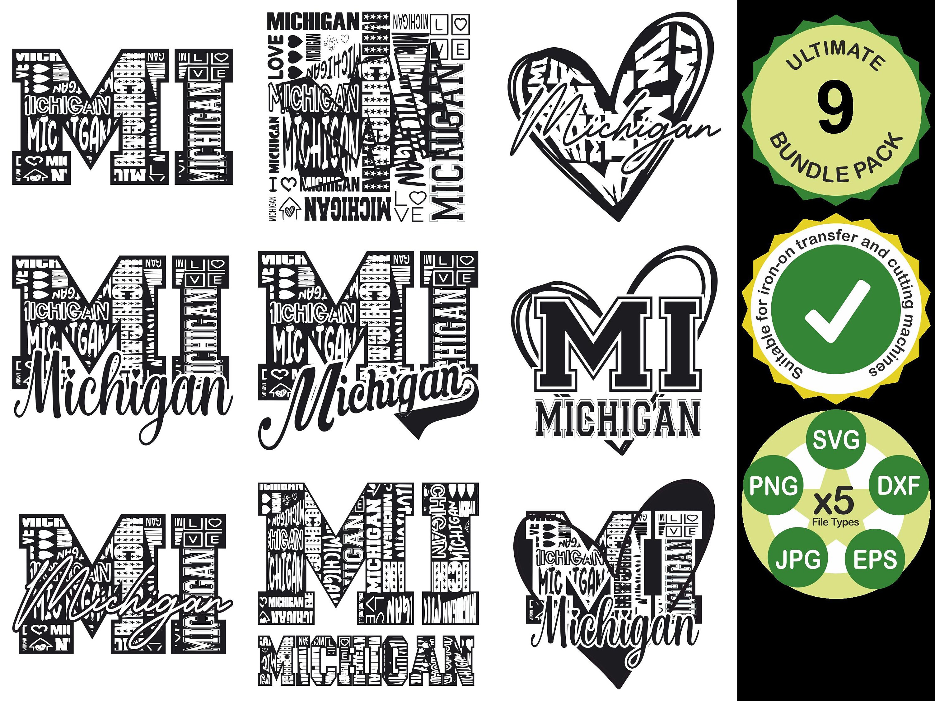 MI Michigan State Typography Bundle Svg, Michigan State Bundle Svg ...