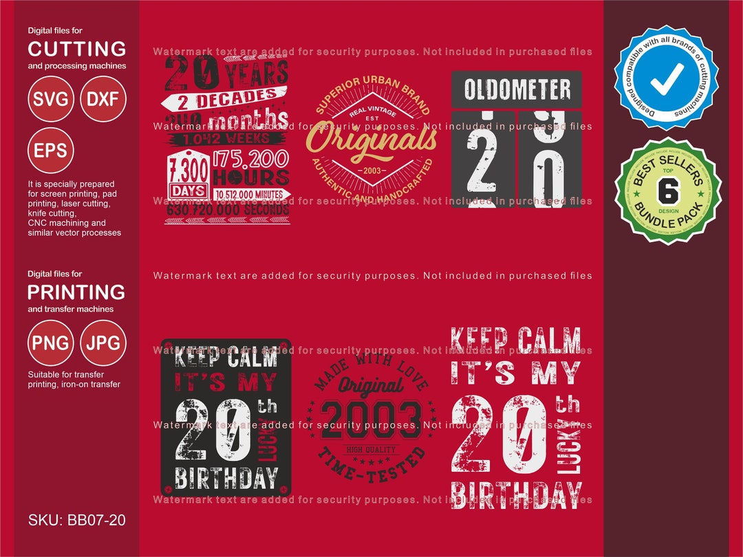 2003 Svg 20th Birthday Svg 6-pack 2003 Svg Bundle Original - Etsy