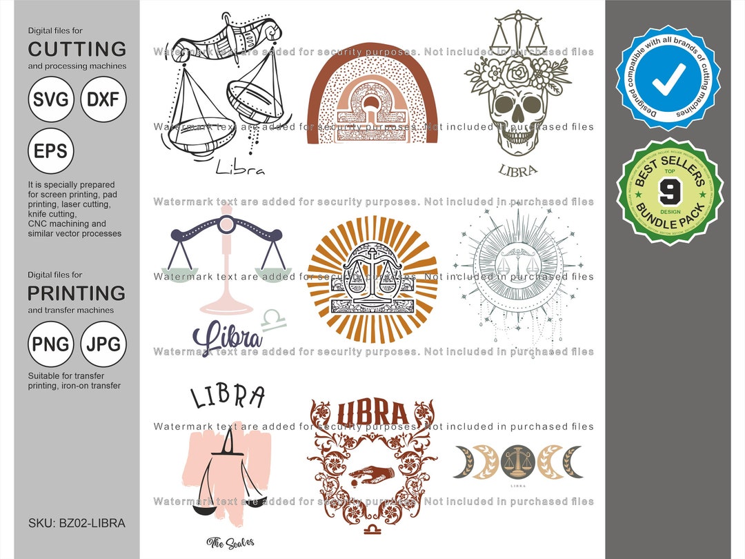 Libra Svg, Scales Zodiac Symbol Svg, Libra Zodiac Sign Svg, 9-pack ...
