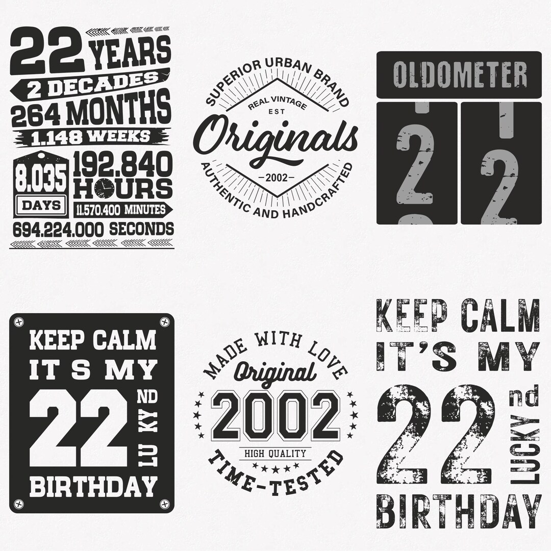 2002 Svg, 22nd Birthday Svg, 6-pack 2002 Svg Bundle, Original Rustic ...