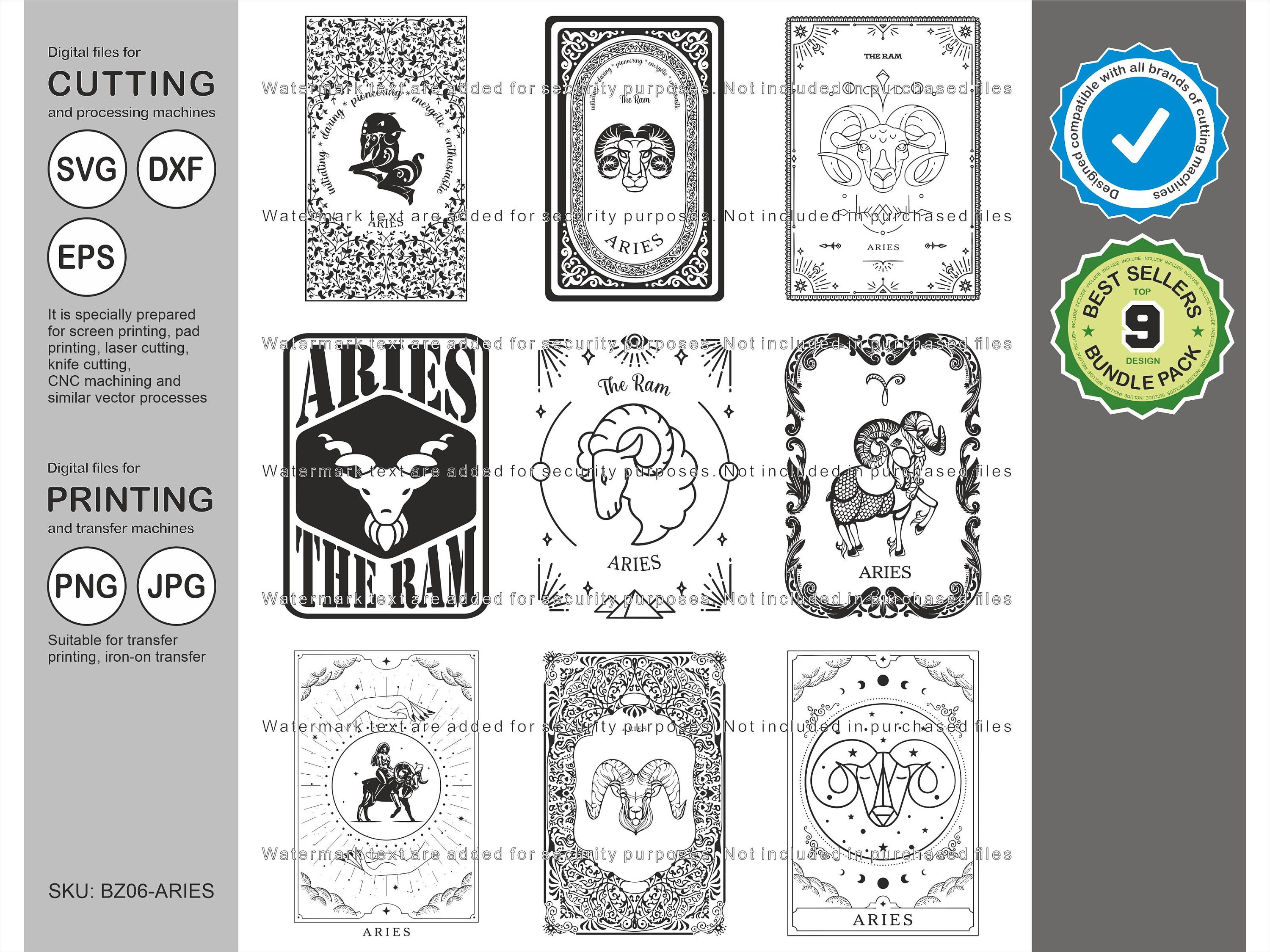 Aries Svg, Ram Zodiac Symbol Svg, Aries Zodiac Sign Svg, 9-pack Aries ...