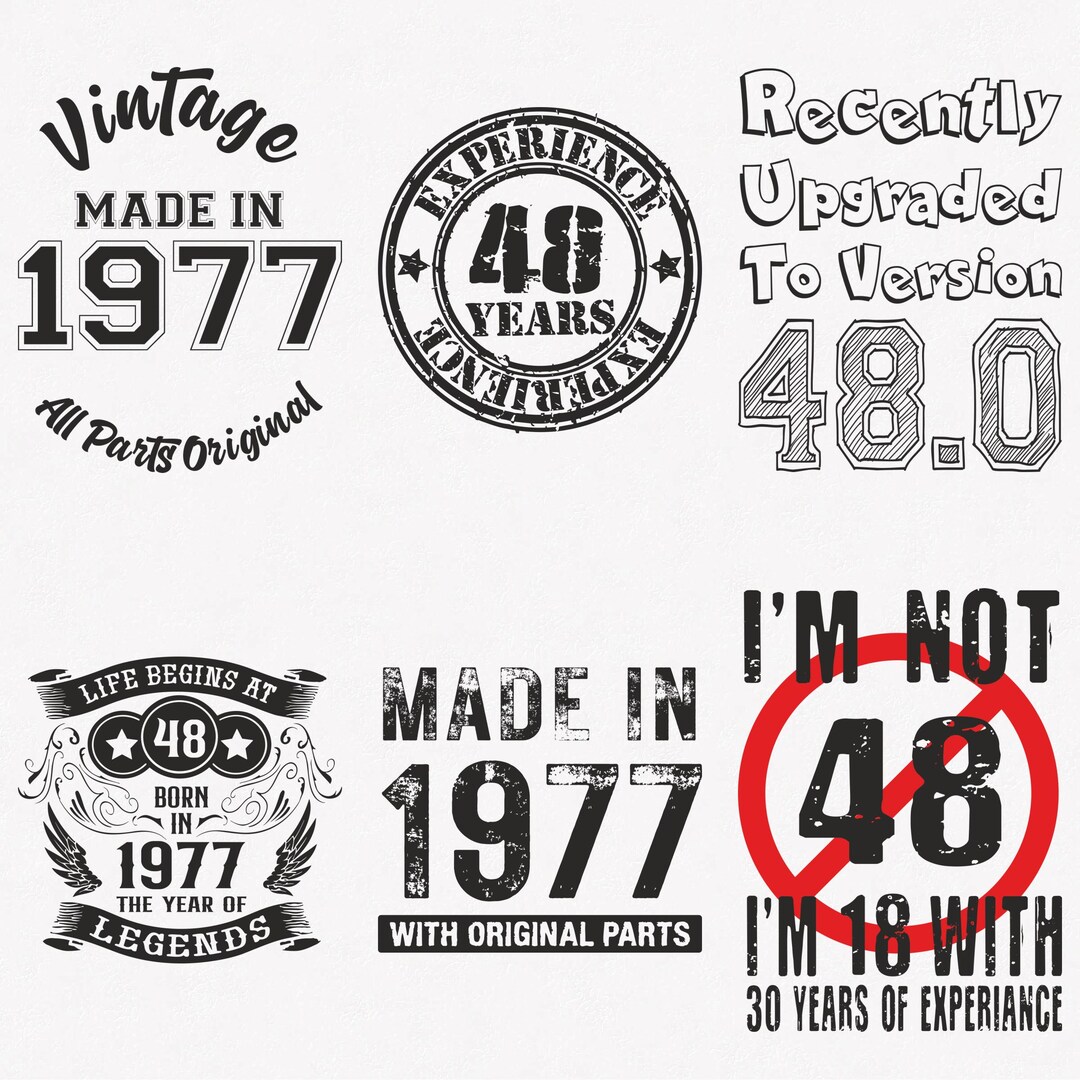 1977 Svg, 48th Birthday Svg, 6-pack 1977 Svg Bundle, Made in 1977 Svg ...