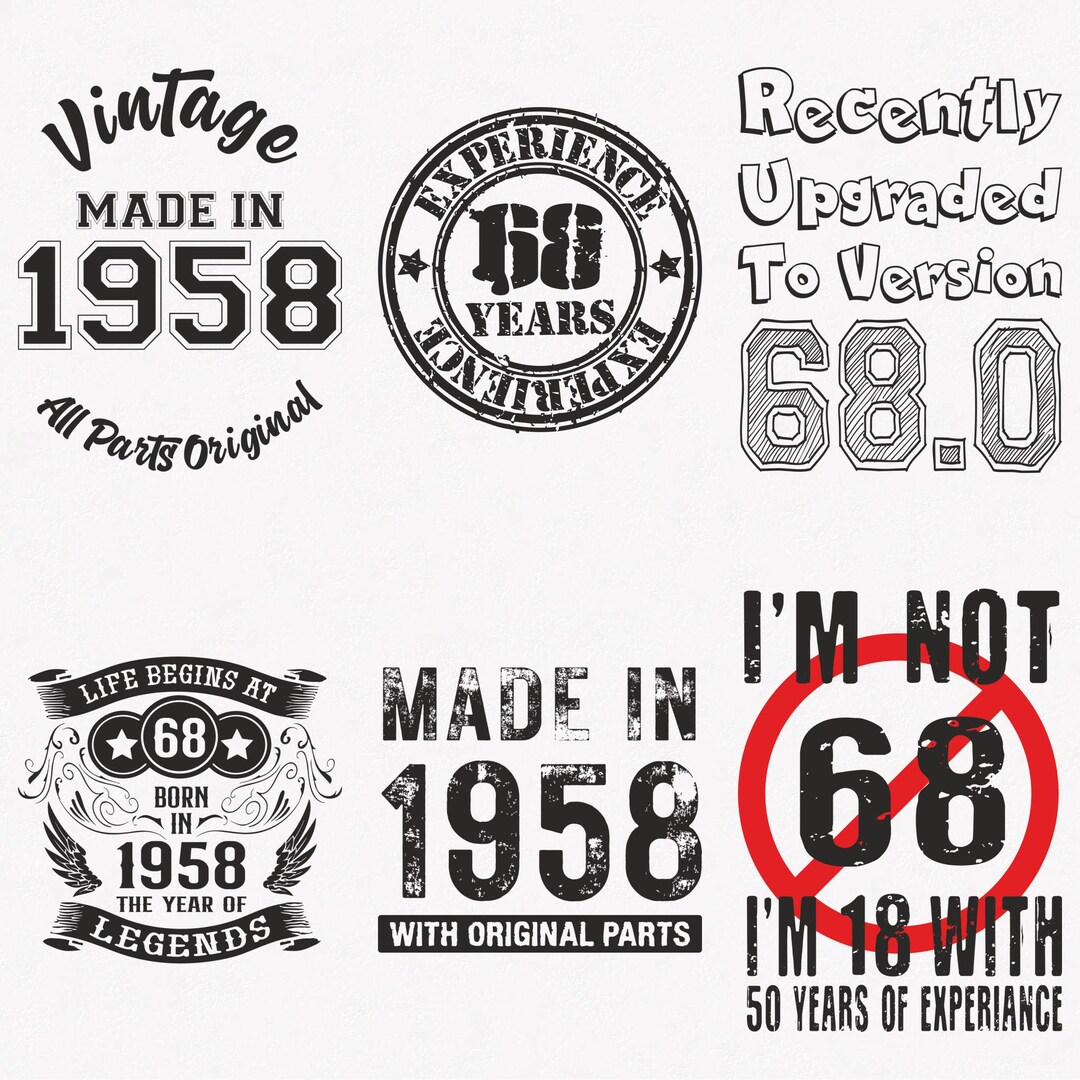 1958 Svg, 68th Birthday Svg, 6-pack 1958 Svg Bundle, Made in 1958 Svg ...