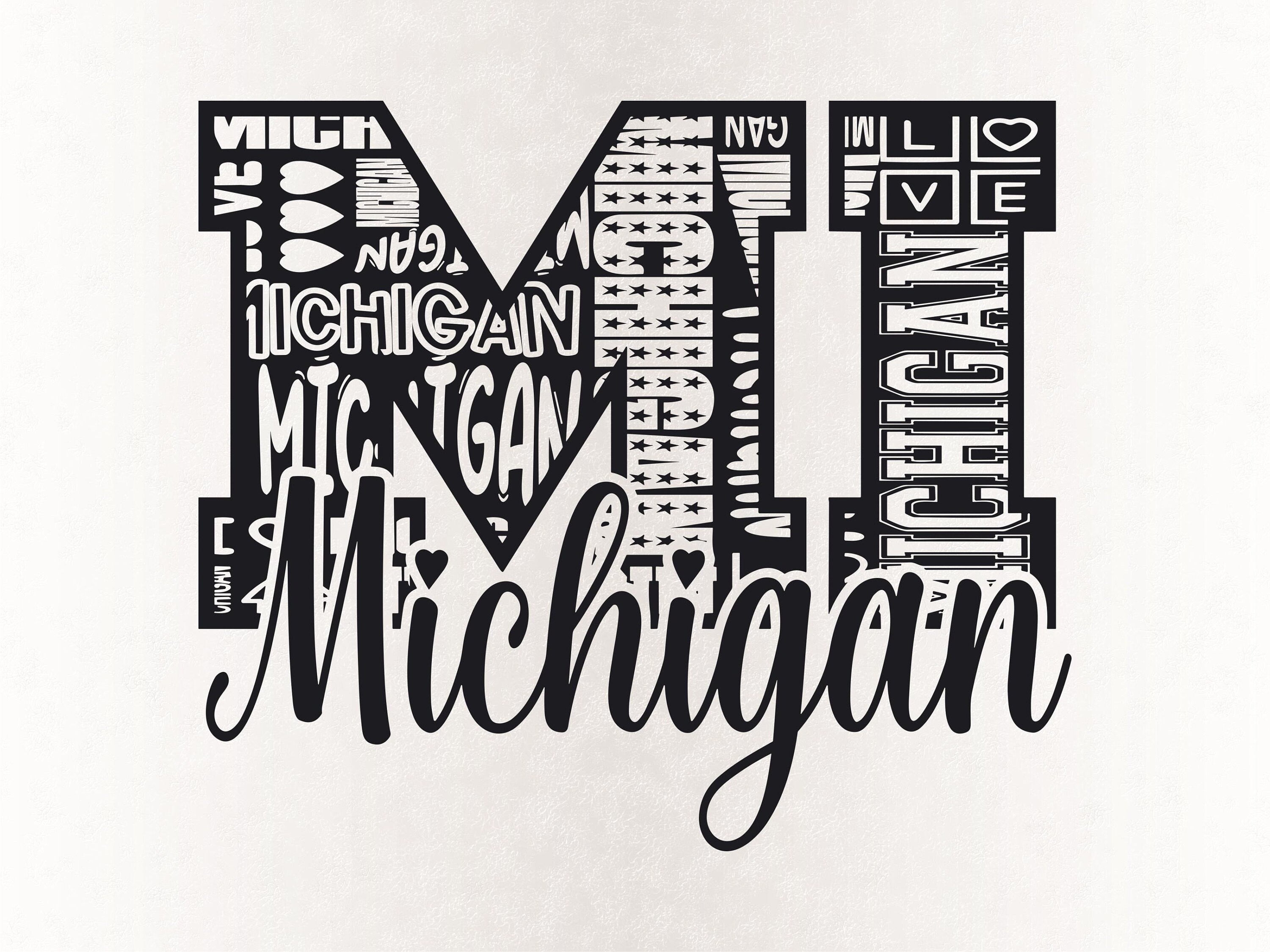 MI Michigan State Typography Bundle Svg, Michigan State Bundle Svg ...