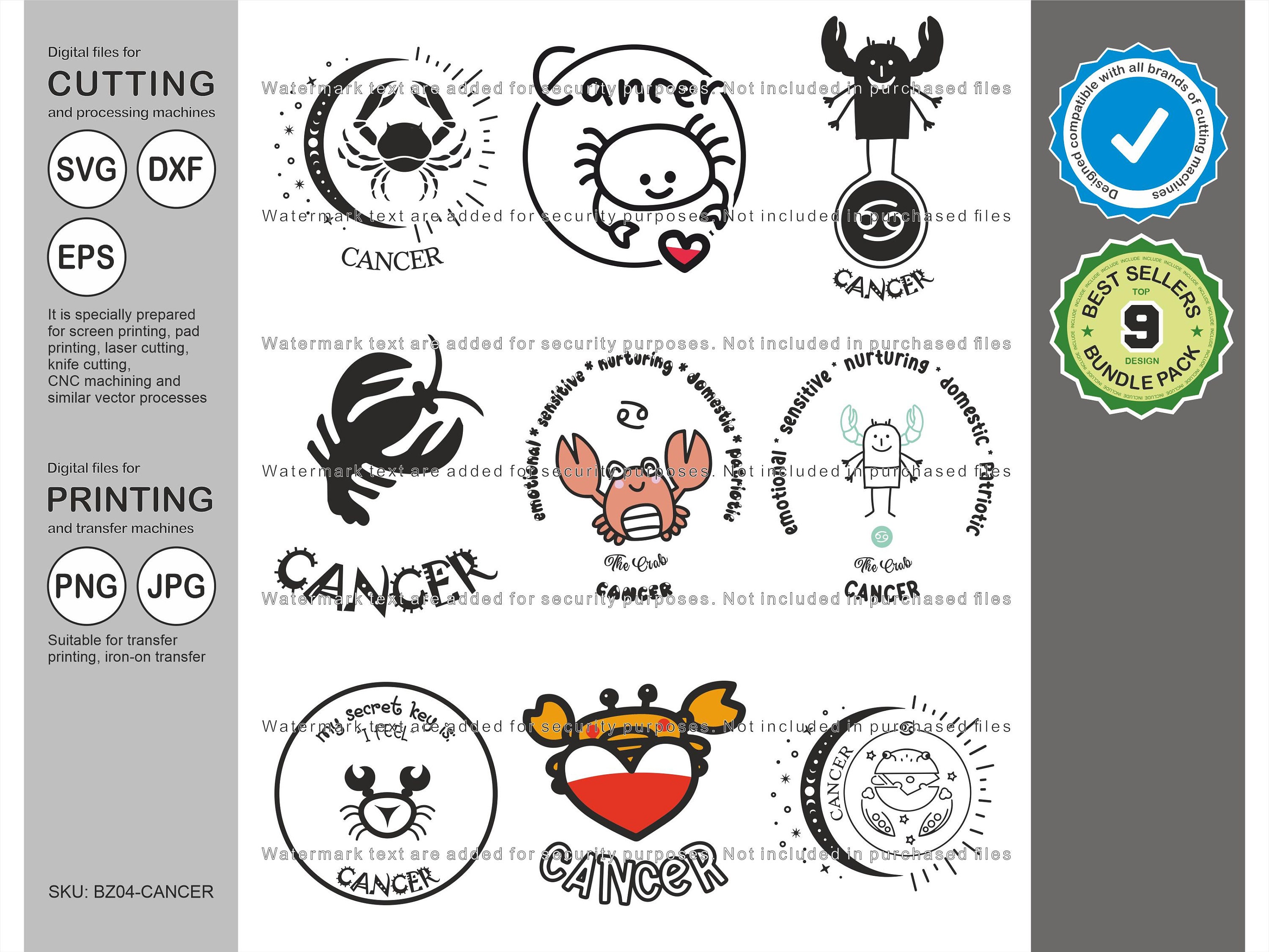Cancer Svg, Crab Zodiac Symbol Svg, Cancer Zodiac Sign Svg, 9-pack ...