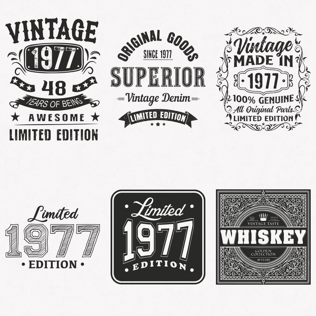 1977 Svg, 48th Birthday Svg, 6-pack 1977 Svg Bundle, Vintage 1977 Svg ...
