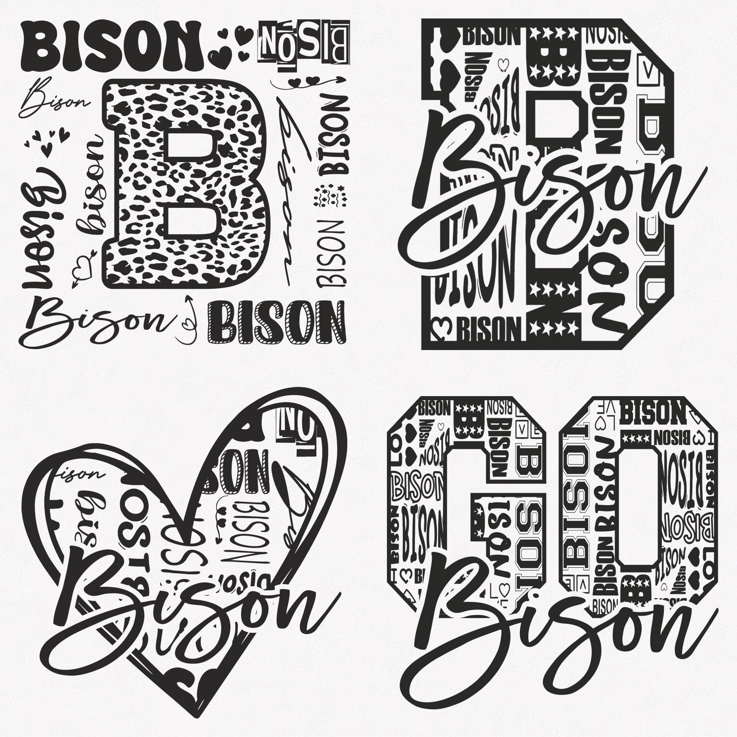 Bison Svg, Bison Typography 4 Sports Svg Mascot Pack, Bison Typography ...
