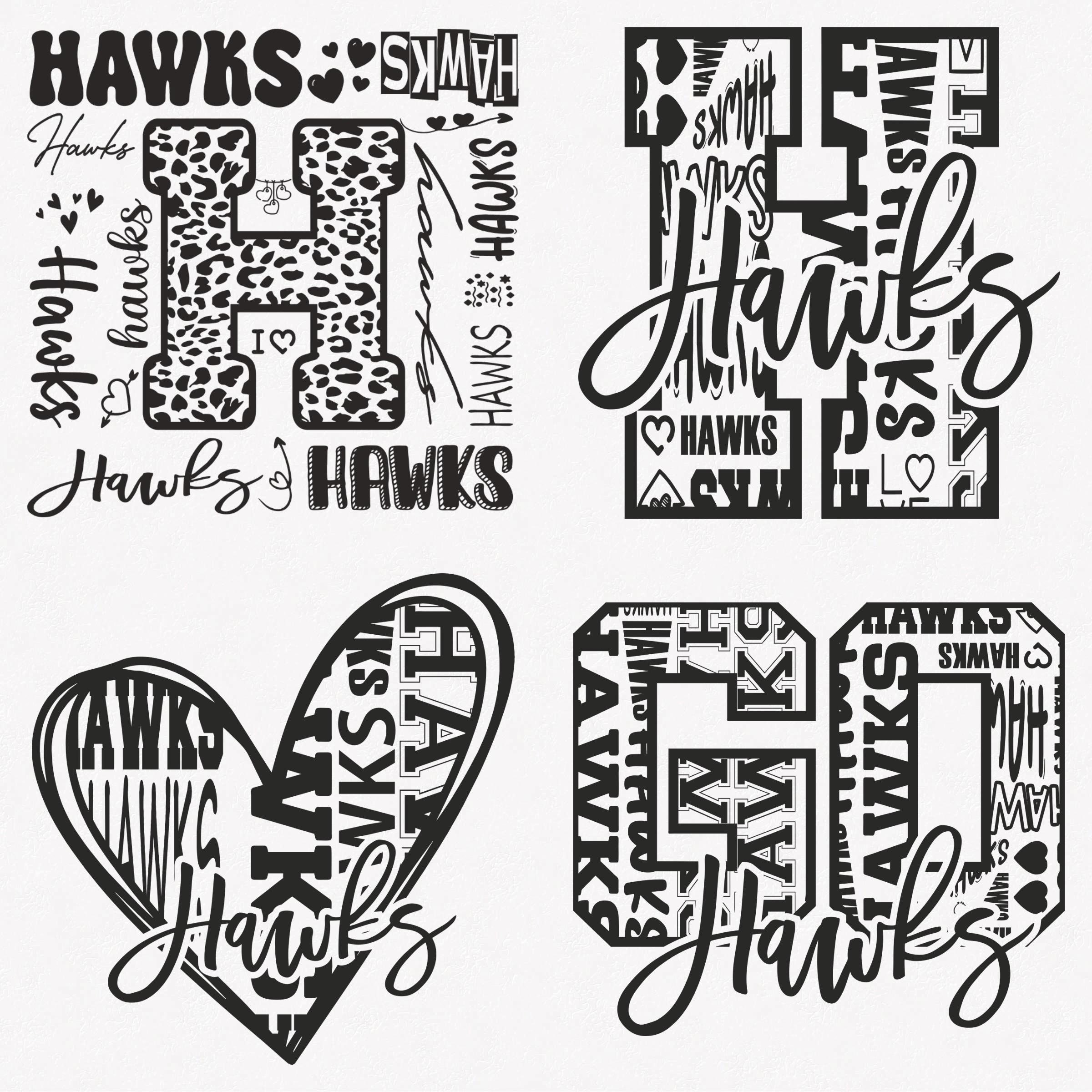 Hawks Svg, Hawks Typography 4 Sports Svg Mascot Pack, Hawks Typography ...