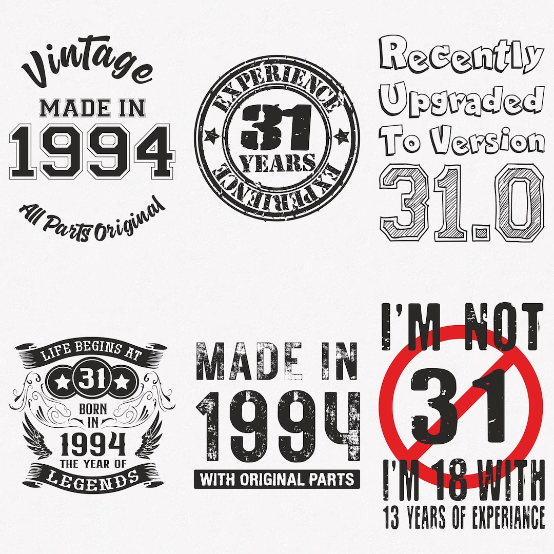1994 Svg, 31st Birthday Svg, 6-pack 1994 Svg Bundle, Made in 1994 Svg ...