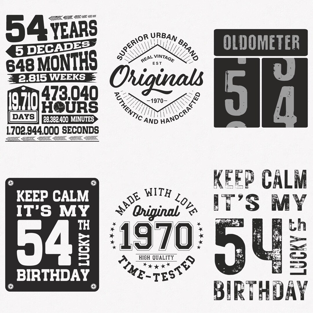 1970 Svg, 54th Birthday Svg, 6-pack 1970 Svg Bundle, Original Rustic ...