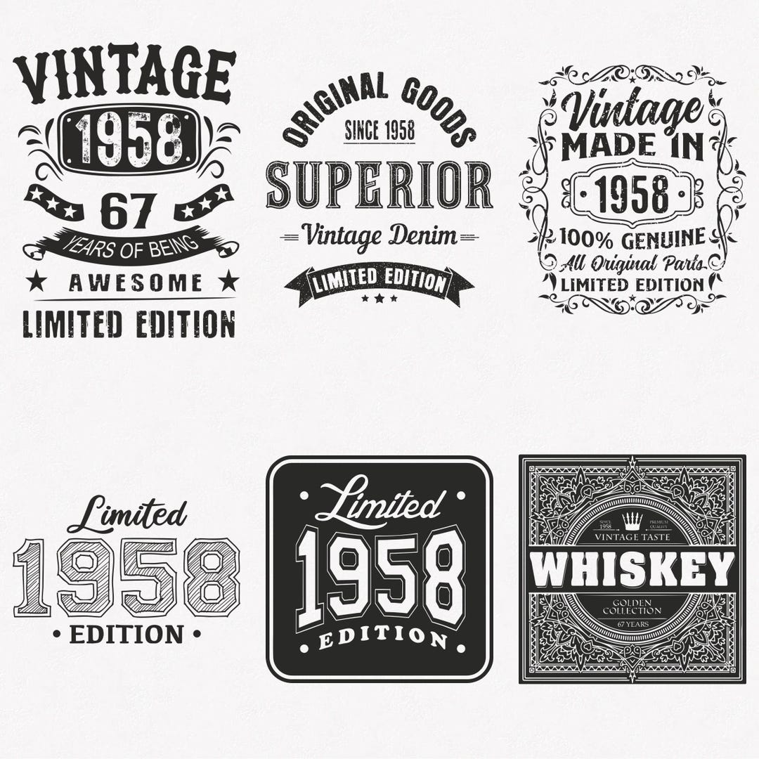 1958 Svg, 67th Birthday Svg, 6-pack 1958 Svg Bundle, Vintage 1958 Svg ...