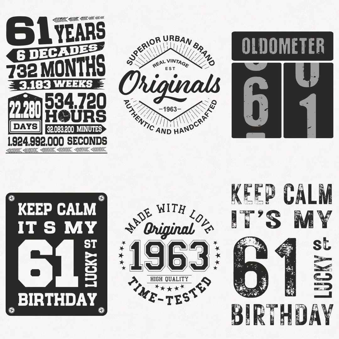 1963 Svg, 61st Birthday Svg, 6-pack 1963 Svg Bundle, Original Rustic ...