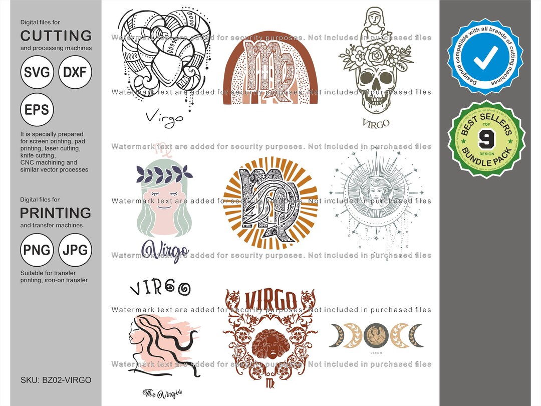 Virgo Svg, Virgin Zodiac Symbol Svg, Virgo Zodiac Sign Svg, 9-pack ...