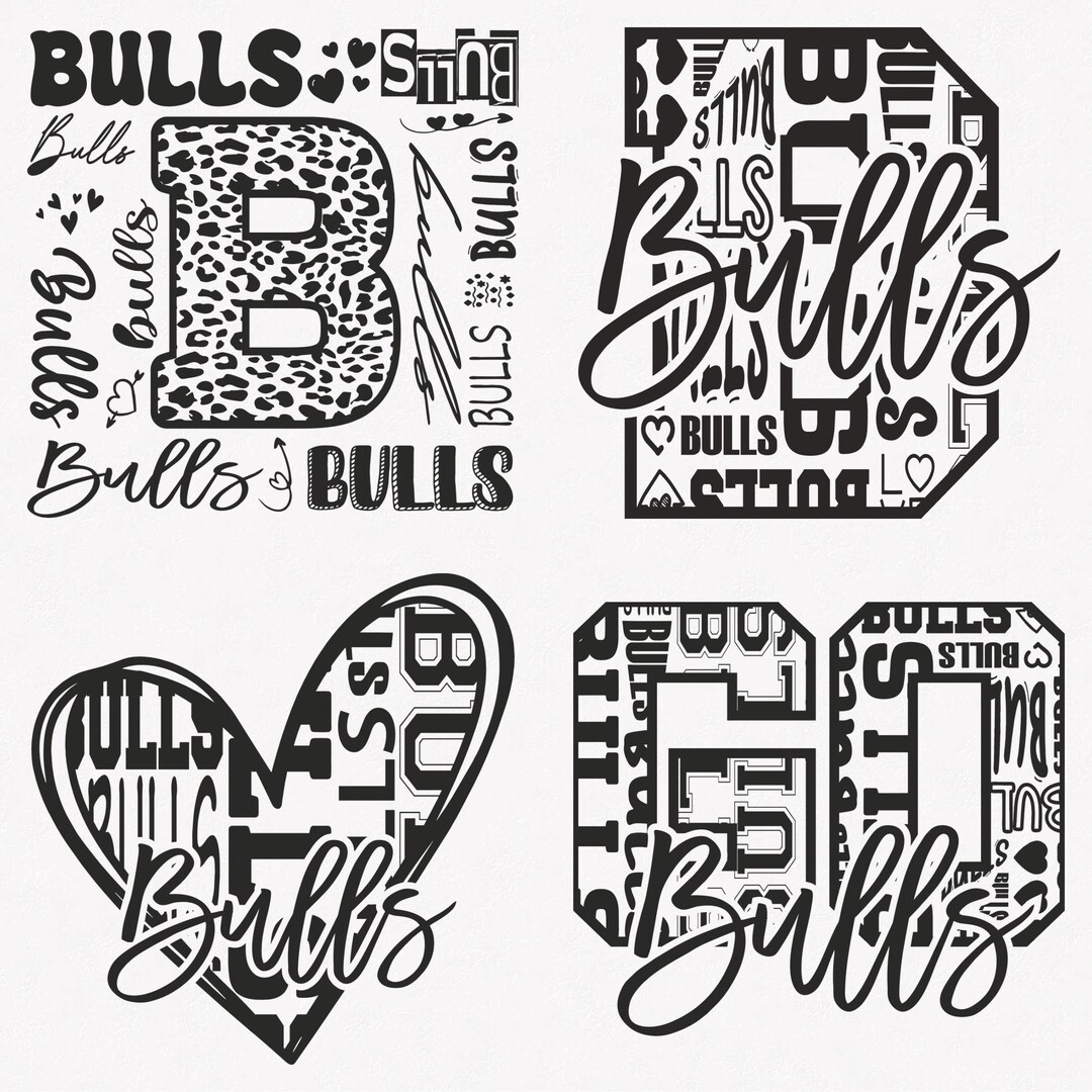 Bulls Svg, Bulls Typography 4 Sports Svg Mascot Pack, Bulls Typography ...
