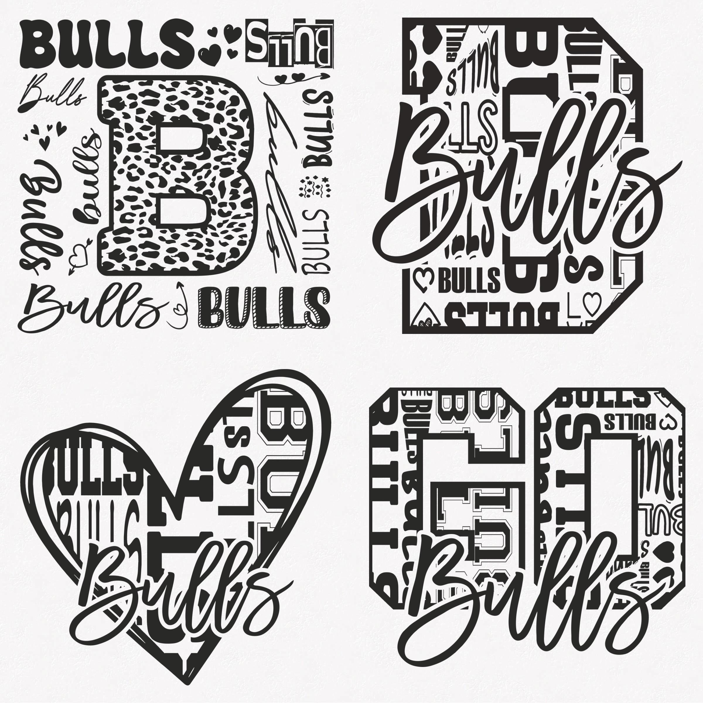 Bulls Svg, Bulls Typography 4 Sports Svg Mascot Pack, Bulls Typography ...