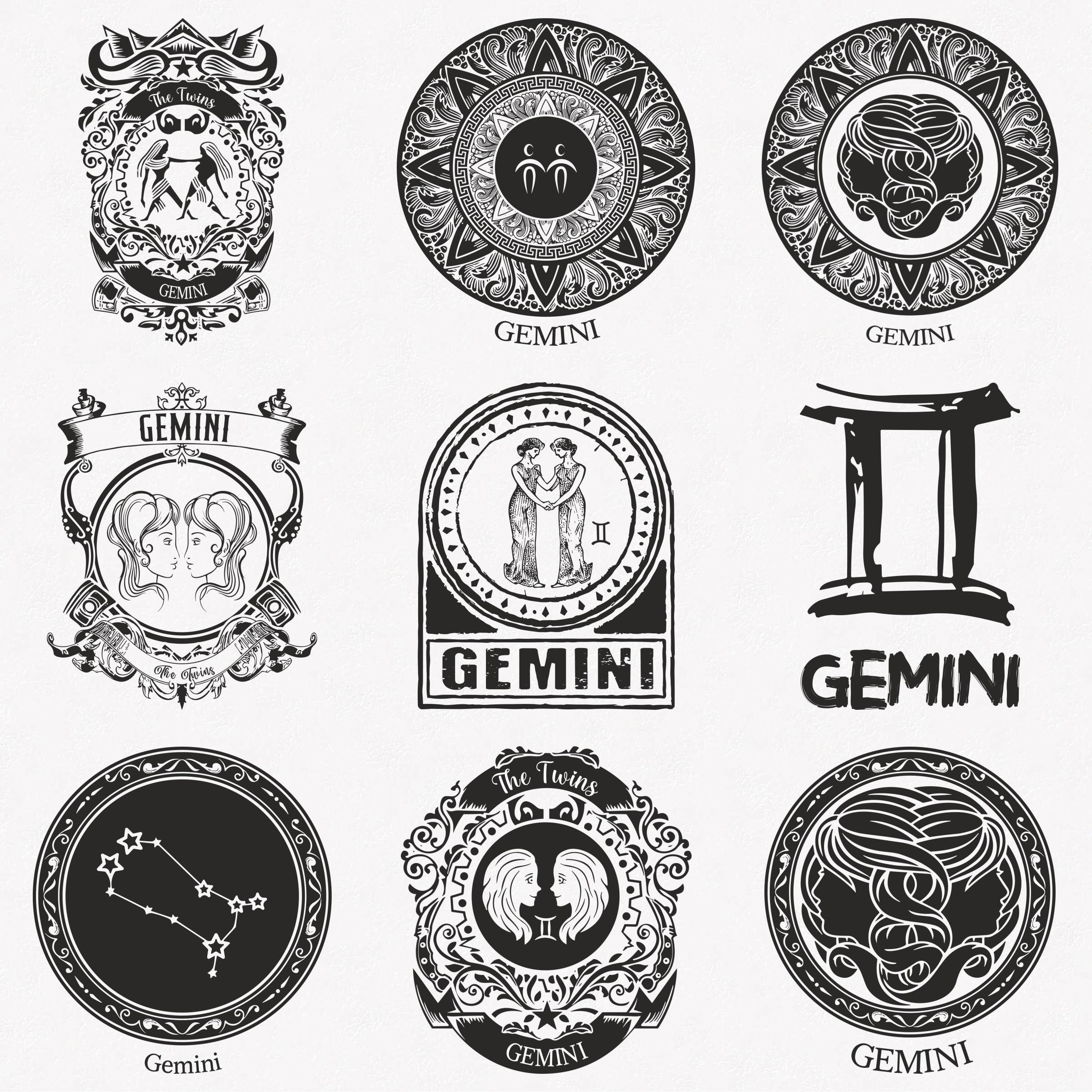 Gemini Svg, Twins Zodiac Symbol Svg, Gemini Zodiac Sign Svg, 9-pack ...