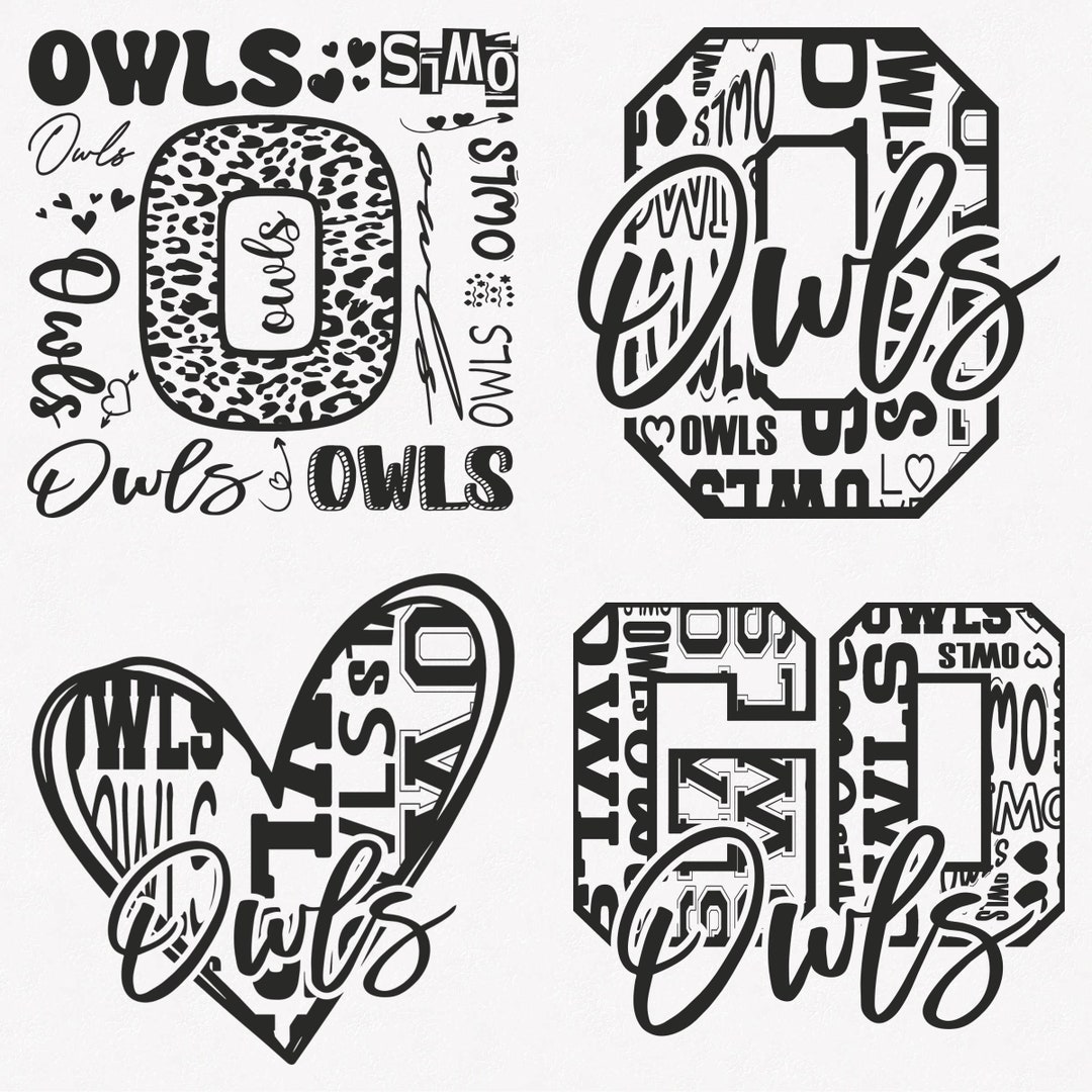 Owls Svg, Owls Typography 4 Sports Svg Mascot Pack, Owls Typography Svg ...