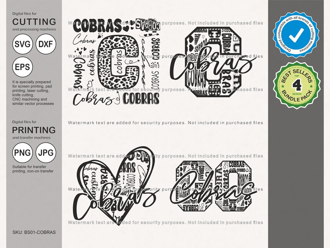 Cobras Svg Cobras Typography 4 Sports Svg Mascot Pack Cobras - Etsy