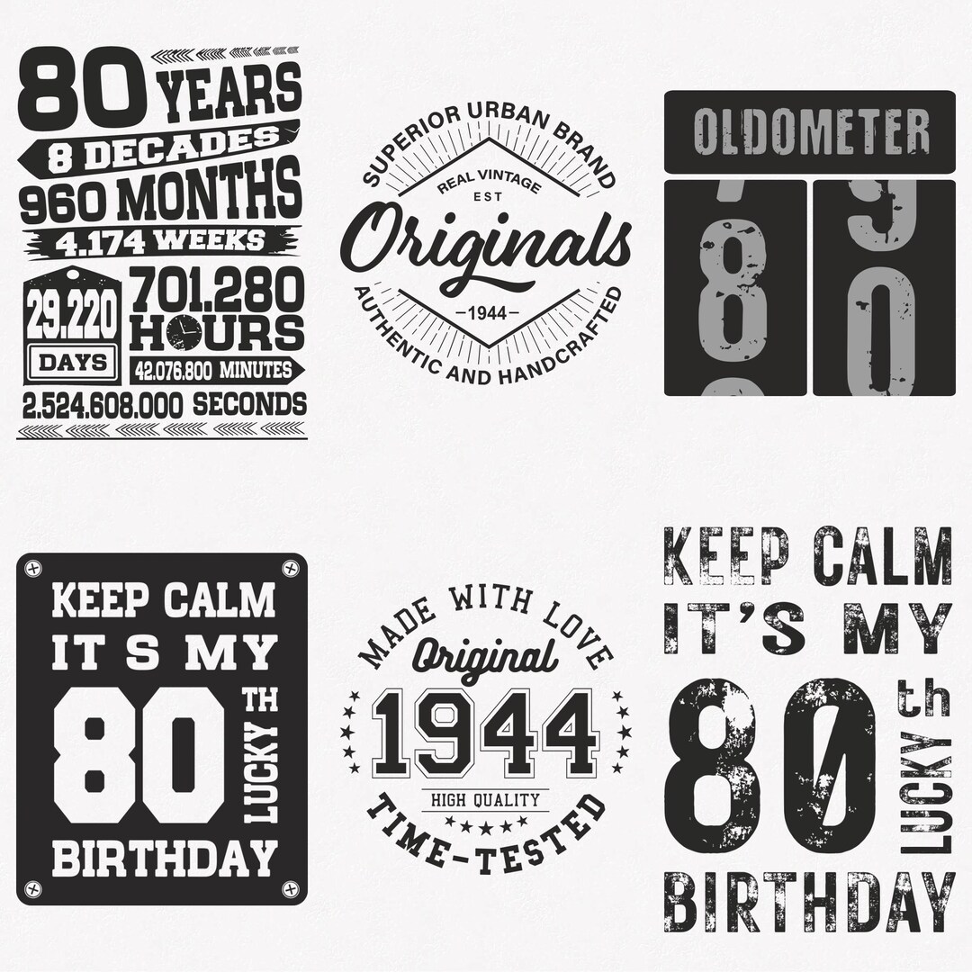 1944 Svg, 80th Birthday Svg, 6-pack 1944 Svg Bundle, Original Rustic ...