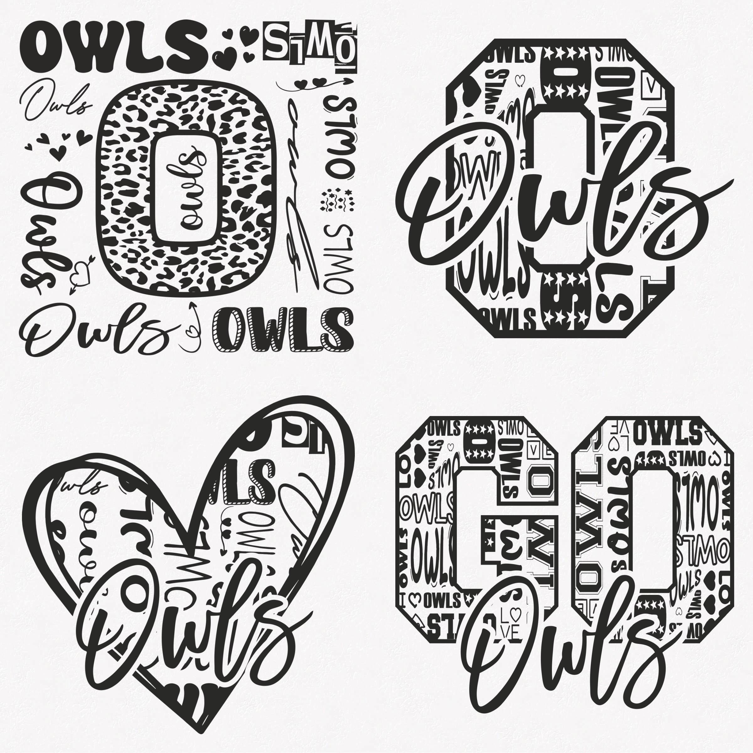 Owls Svg, Owls Typography 4 Sports Svg Mascot Pack, Owls Typography Svg ...