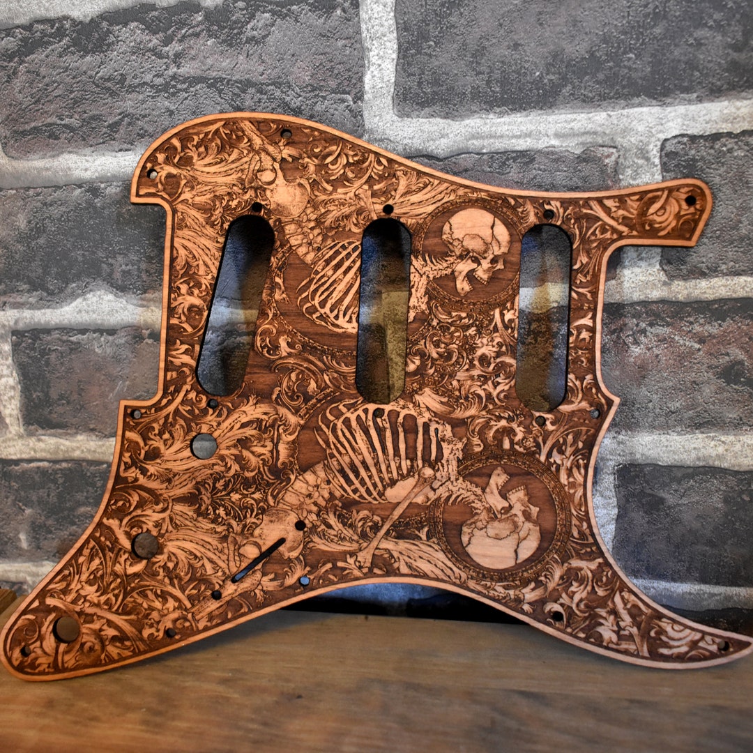 Handcrafted Wooden Strato SSS Pickguard With Human Skeleton Design Fits ...