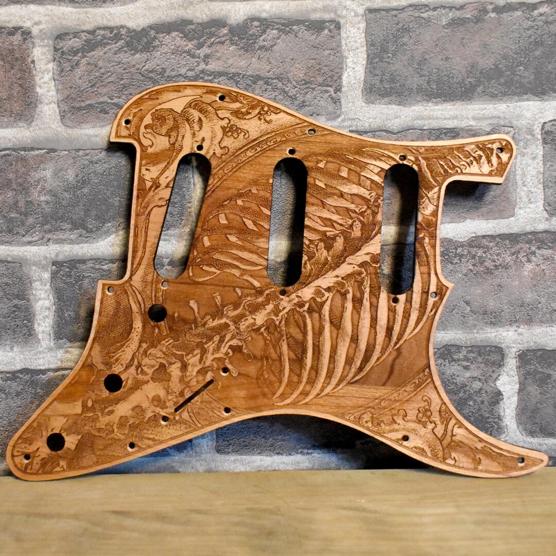 Wooden Pickguard for Strato SSS & HSS – Laser Engraved Human Rib Cage ...