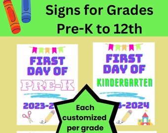 First Day of School Signs Pre K 12th - Etsy