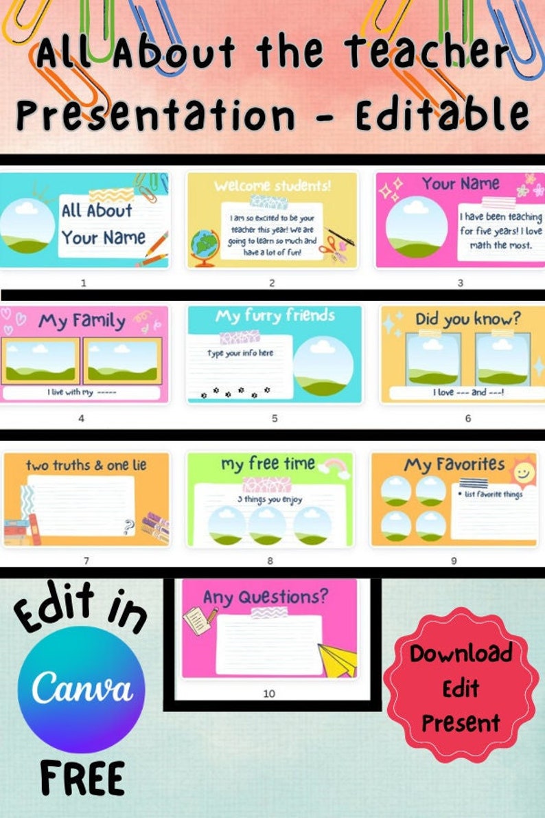 All About the Teacher Canva Presentation Editable, Back to School, Open ...