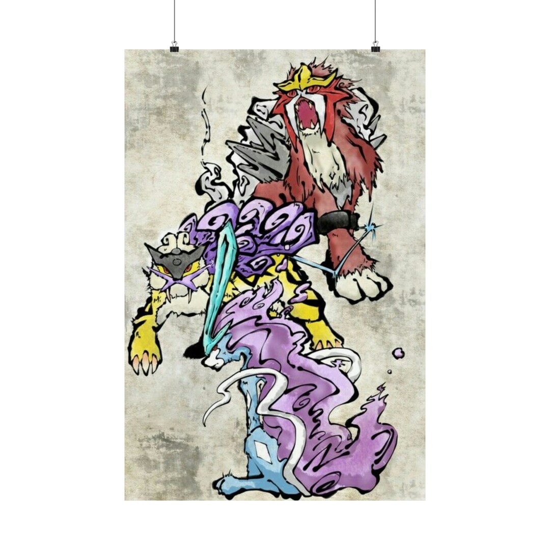 Legendary Beasts Poster Entei, Suicune, and Raikou Art Print Fan Art ...