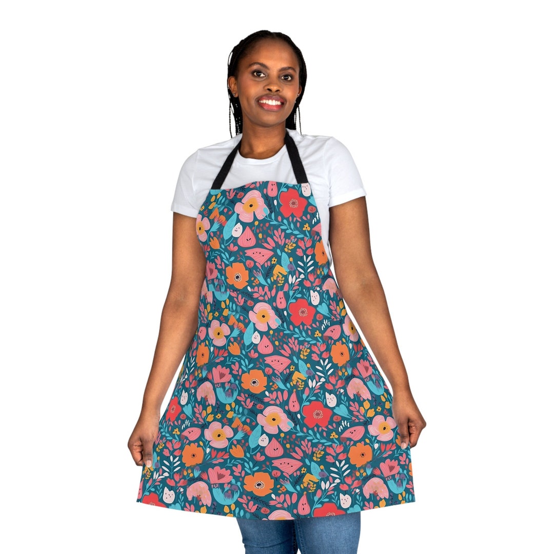 Colorful Wildflower Kitchen Apron, Printed Apron for Grilling Cooking ...
