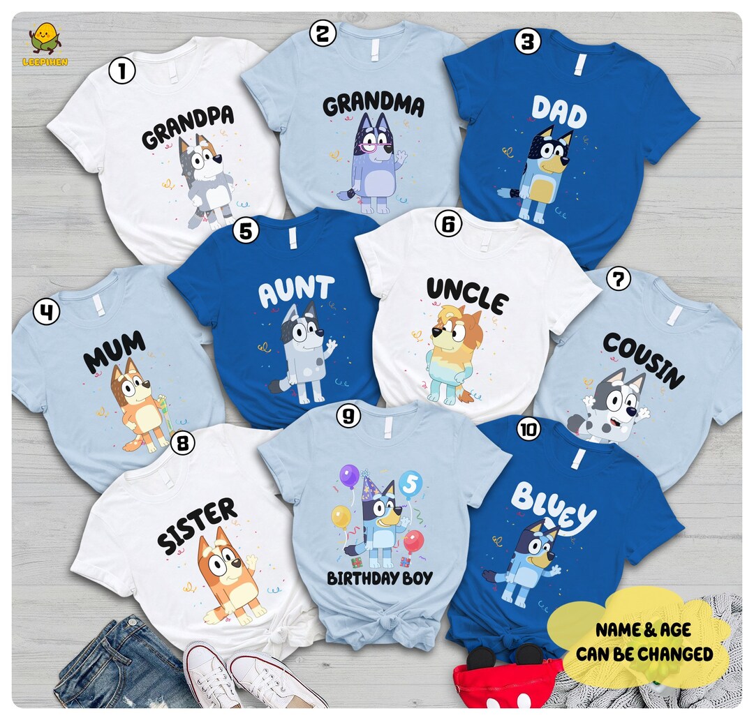 Personalized Bluey Family Shirt, Bluey Birthday Party Shirt, Custom ...