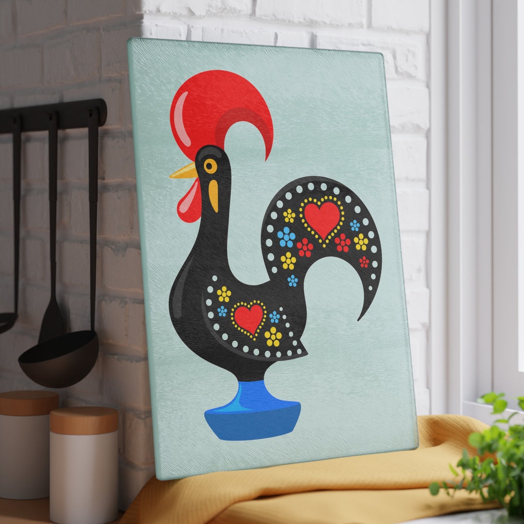 Portuguese Pride: Glass Cutting Board With Barcelos Rooster - Etsy