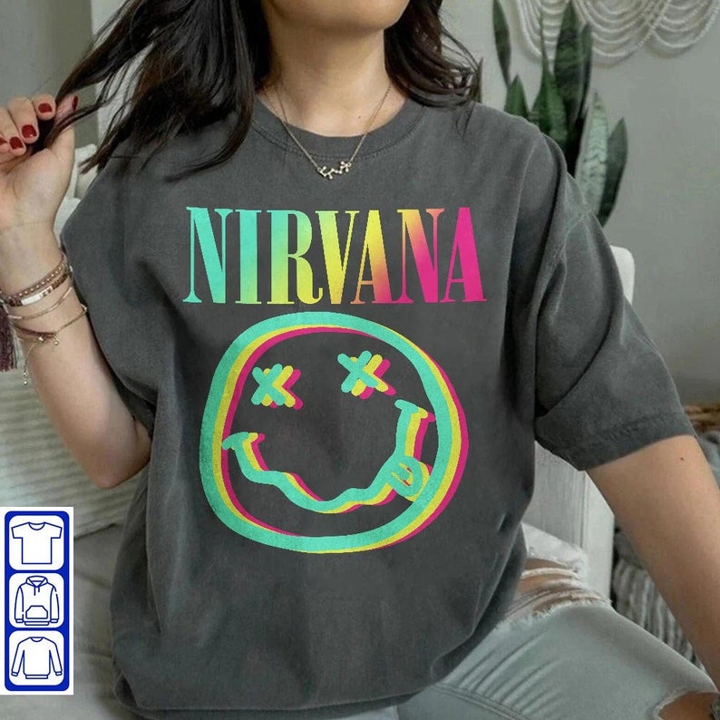 Nirvana Smiley Face Shirt 2023, Nirvana Smiley Face Crewneck, Nirvana Shirt, Nirvana Oversized ...