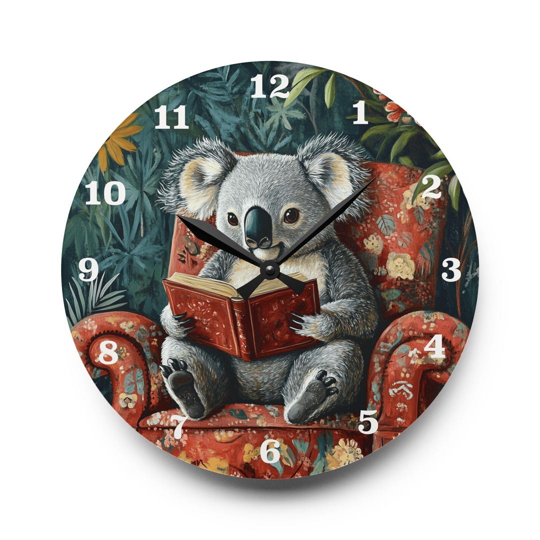 Unique Acrylic Wall Clock Cute Koala Wall Clock Reading Koala Clock ...