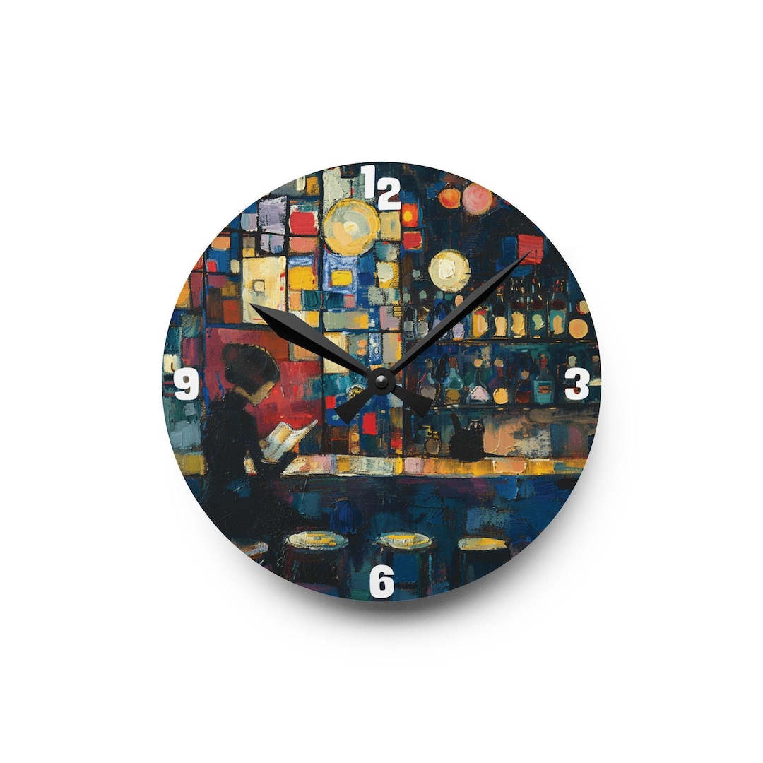 Cute Quirky Clock Retro Style Acrylic Clock Girl Reading Book Cat Lover ...