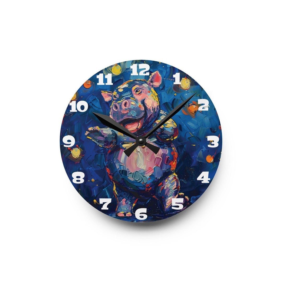 Cute Quirky Wall Clock Happy Dancing Hippo Acrylic Clock Unique ...