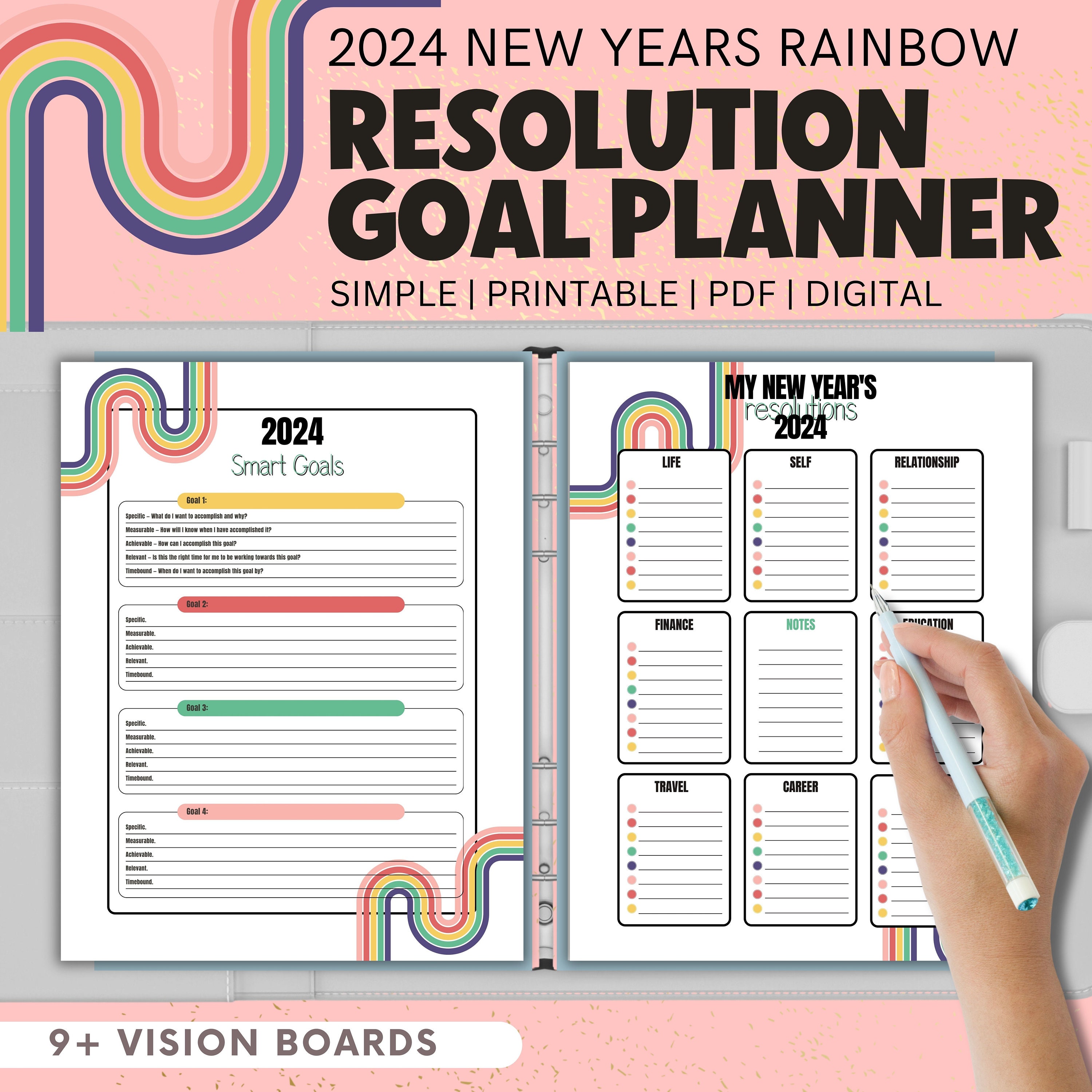 2024 New Year's Resolution Printable Planner, Rainbow New Year Planner ...