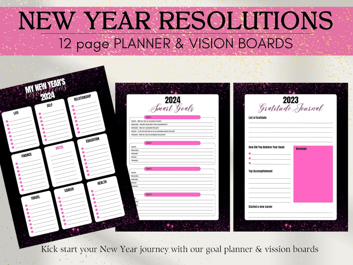 2024 New Year's Resolution Planner, 2024 Vision Board, New Years Goal ...