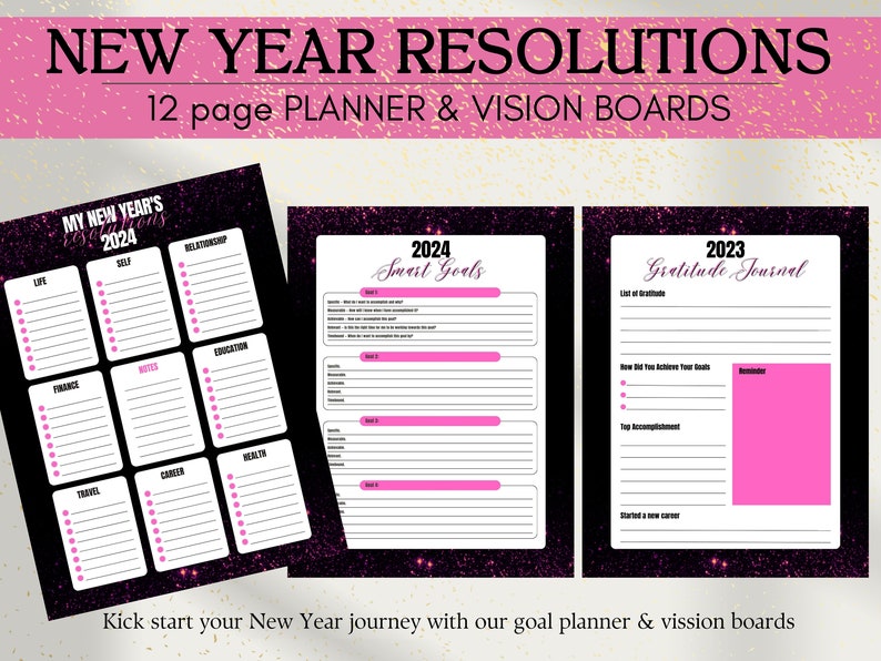 2024 New Year's Resolution Planner, 2024 Vision Board, New Years Goal ...