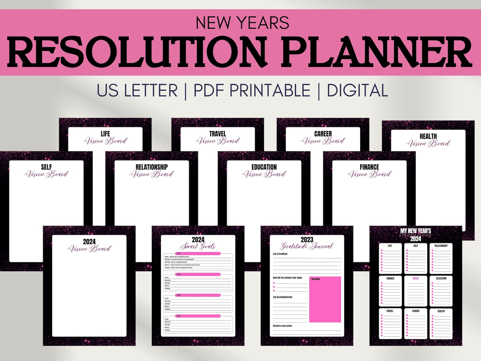 2024 New Year's Resolution Planner, 2024 Vision Board, New Years Goal ...